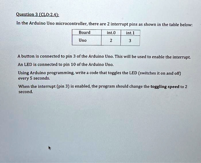 Solved Question 3 Clo 2 4 In The Arduino Uno Microcontroller There Are 2 Interrupt Pins