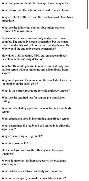 SOLVED: What antigens should be on reagent screening cells? What do you ...