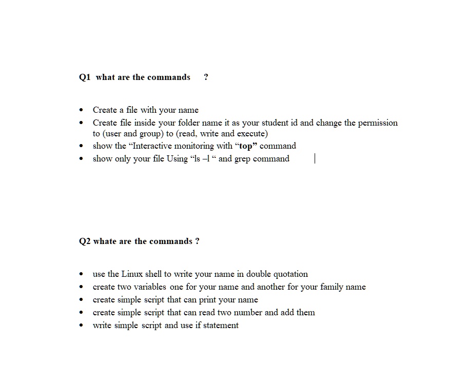 Solved Q1 What Are The Commands Create File With Your Name Create File 