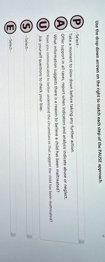 use the drop down arrows on the right to match each step of the pause ...