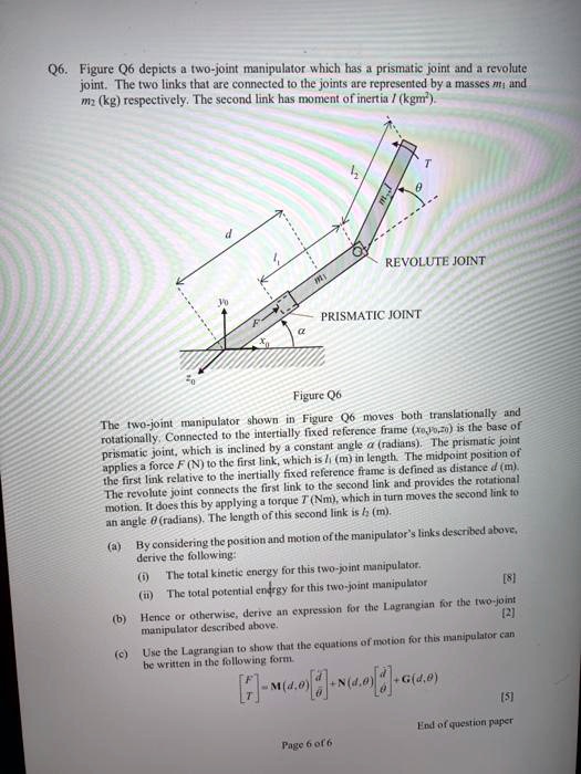 SOLVED: Q6. Figure Q6 depicts a two-joint manipulator which has a prismatic joint and a revolute ...