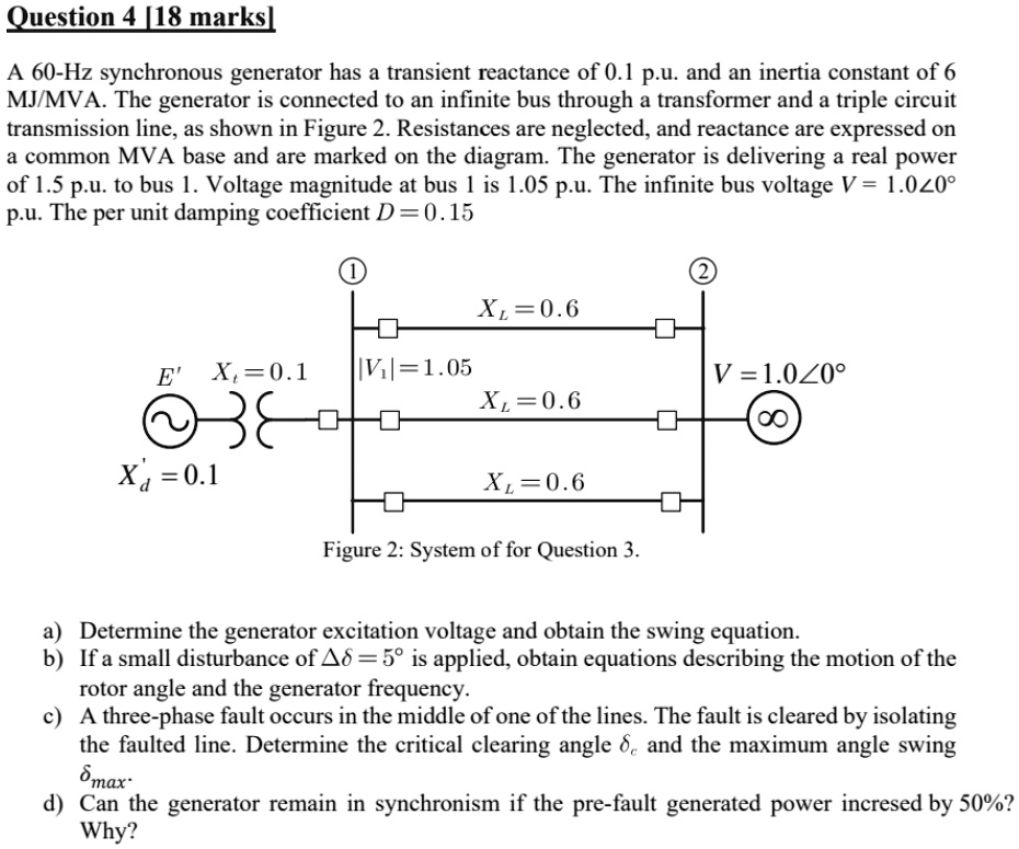 please solve the problem asap question 4 l8 marks a 60 hz synchronous generator has a transient ...