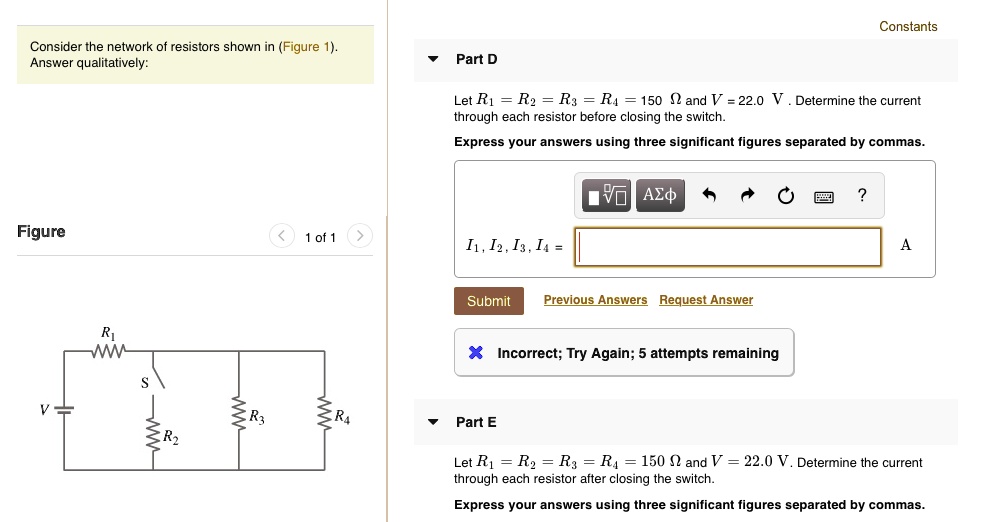 SOLVED: Text: Constants Consider the network of resistors shown in Figure 1. Answer ...