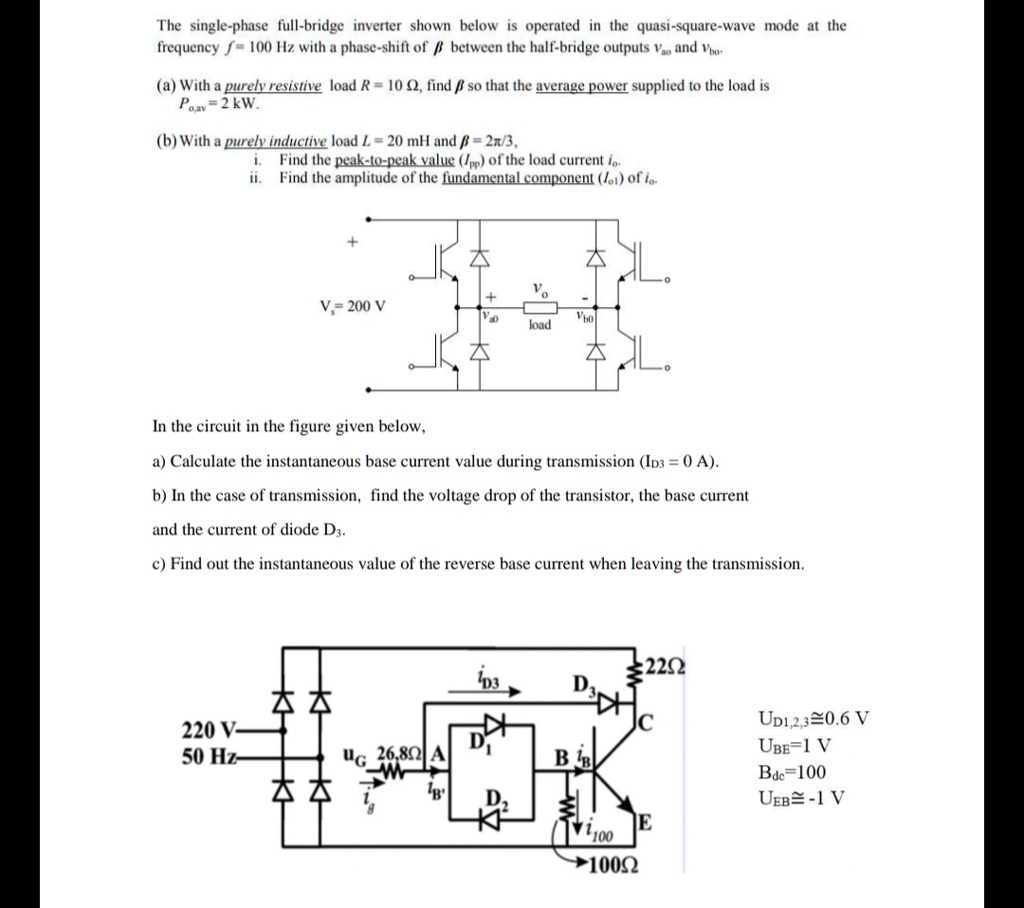 SOLVED: The single-phase full-bridge inverter shown below is operated the quasi-square-wave mode ...