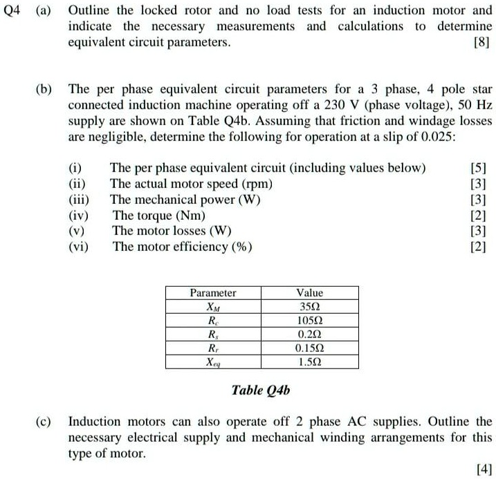 SOLVED: Q4 (a) Outline the locked rotor and no-load tests for an ...