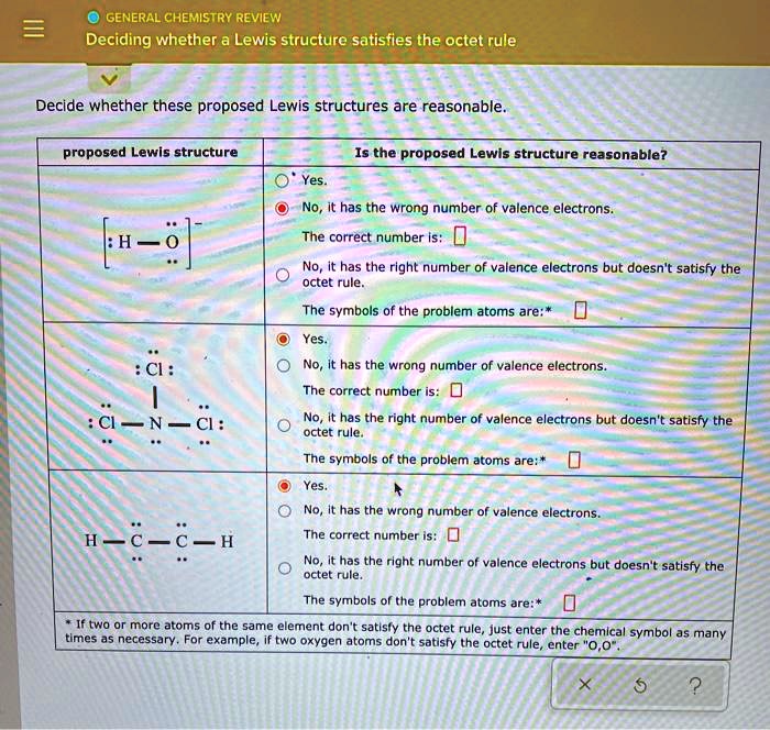 general chemistry review deciding whether lewis structure satisfies the ... general chemistry review deciding whether lewis structure satisfies the ...