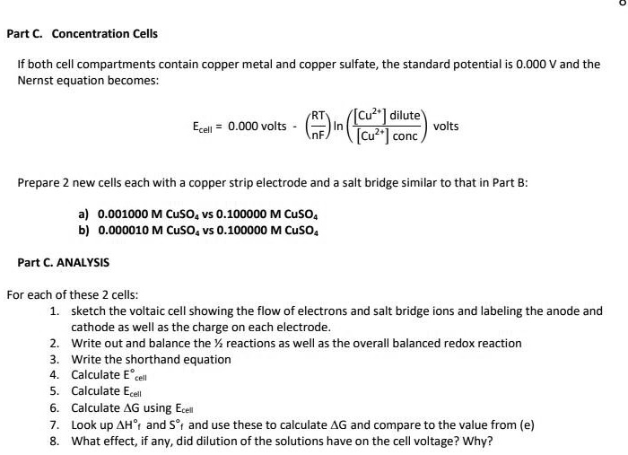SOLVED: Part C Concentration Cells If both cell compartments contain ...