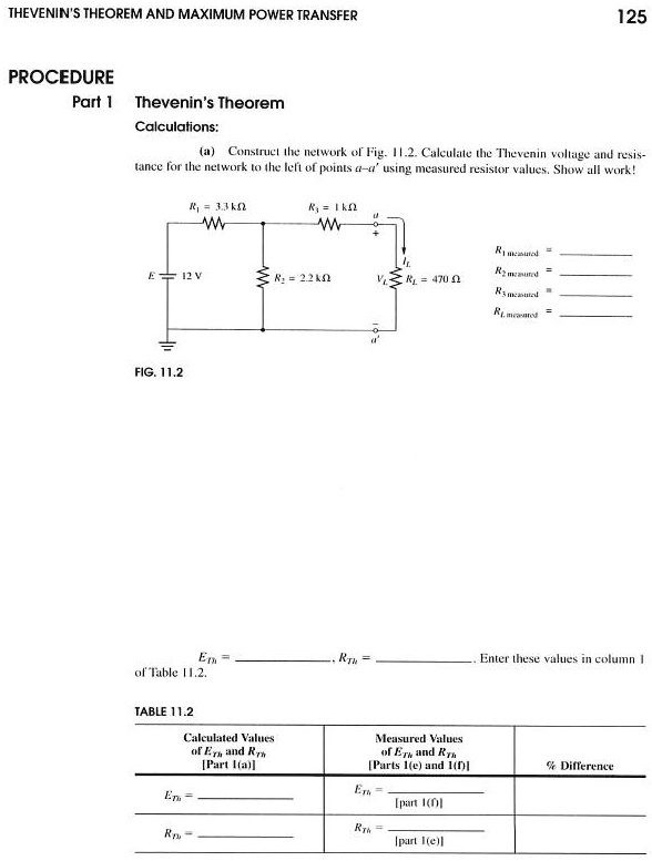 thevenins theorem and maximum power transfer 125 procedure part 1 thevenins theorem calculations ...