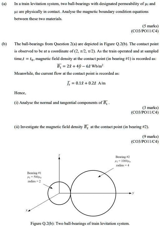 In a train levitation system, two ball-bearings with designated ...