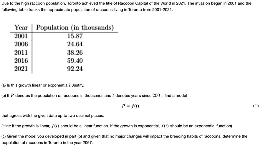 SOLVED: Due to the high raccoon population Toronto achieved the title ...