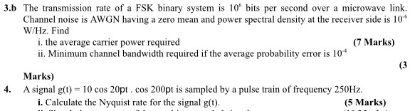 Solved 3b The Transmission Rate Of A Fsk Binary System Is 10 Bits Per Second Over A Microwave