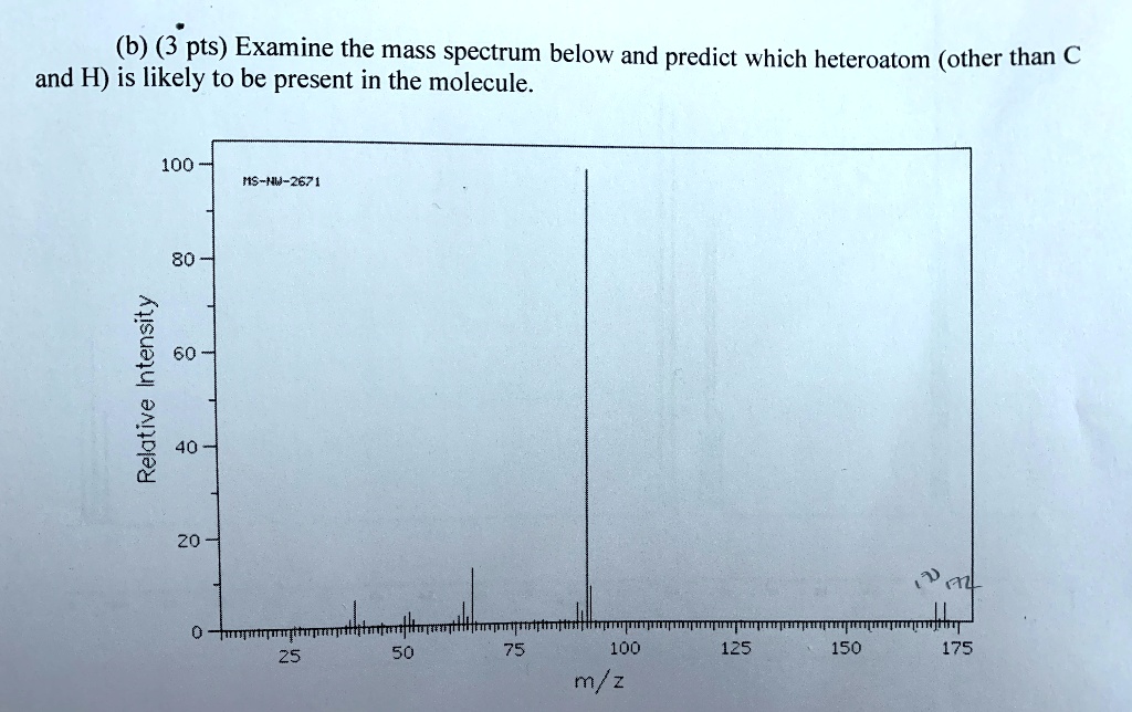 SOLVED: (b) (3 pts) Examine the mass spectrum below and predict which ...