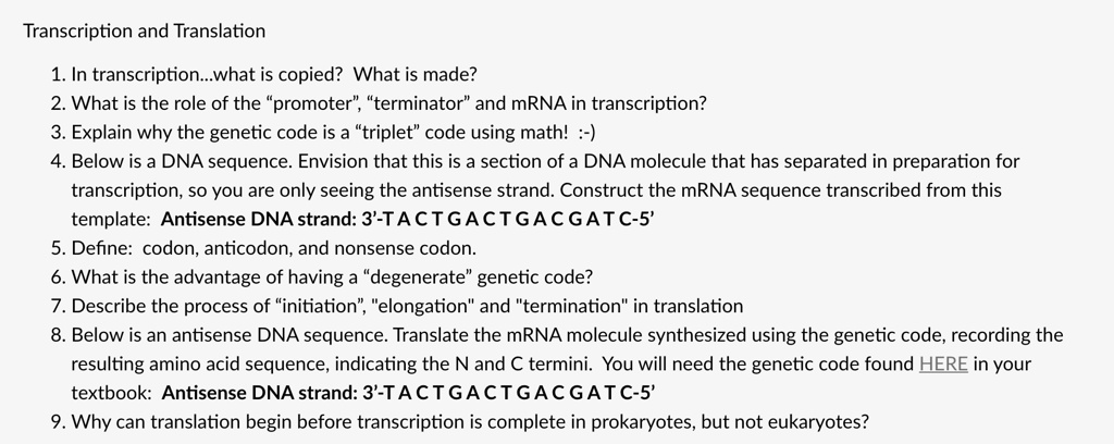 SOLVED: Text: Transcription and Translation 1. In transcription, what ...