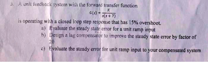 SOLVED: A unit feedback system with the forward transfer function is ...