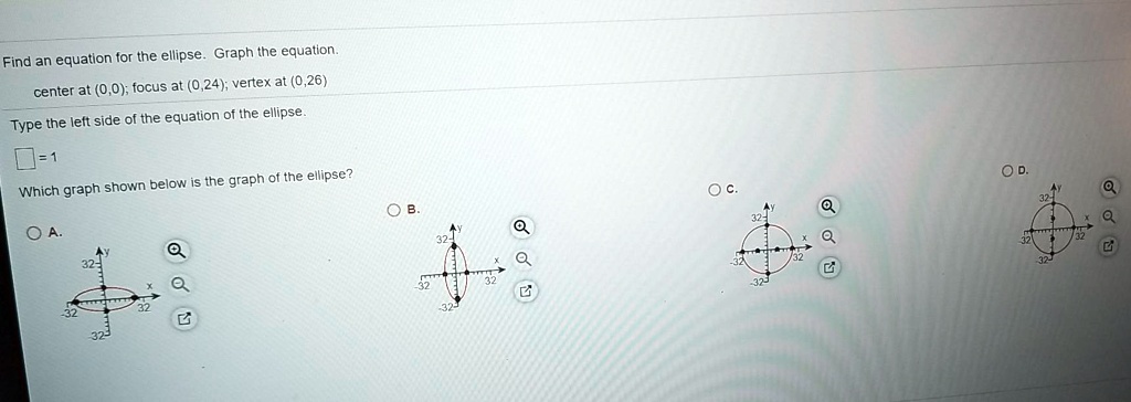 SOLVED: Find an equation for the ellipse Graph the equation center at ...