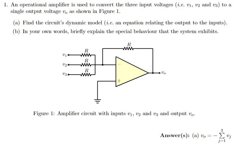 Solved An Operational Amplifier Is Used To Convert The Three Input Voltages Ie V1 V2 And