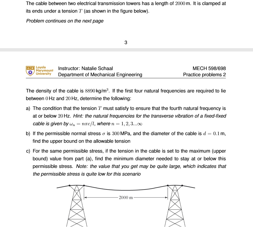 The cable between two electrical transmission towers has a length of ...