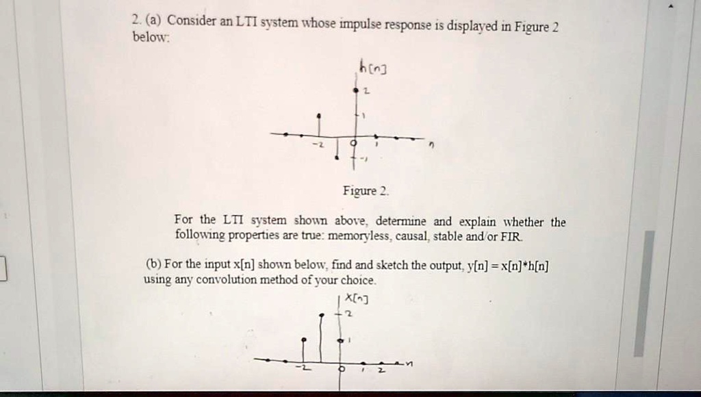 SOLVED: (a) Consider an LTI system whose impulse response is displayed in the figure below: h[0 ...