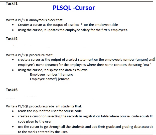 Solved Task1 Plsql Cursor Write Plsql Anonymous Block That Creates Cursor As The Output Of