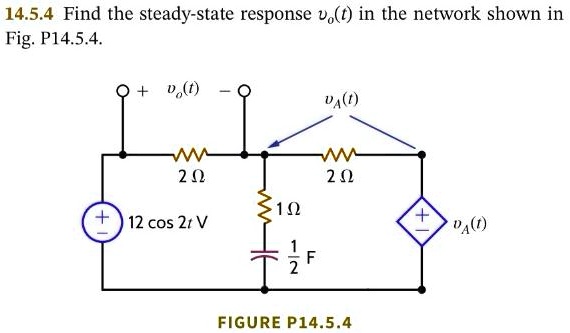 SOLVED: 14.5.4 Find the steady-state response vo(t) in the network shown in Fig. P14.5.4. FIGURE ...