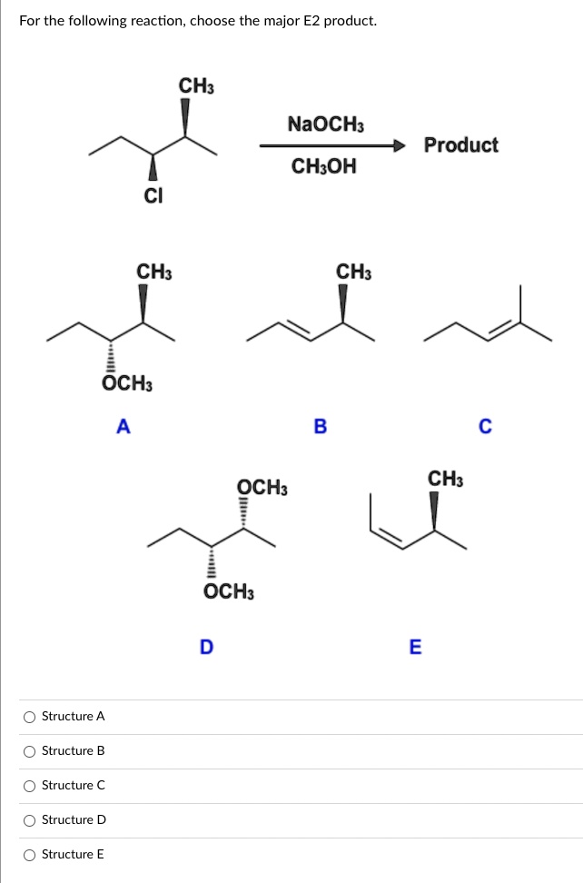 For the following reaction, choose the major E2 product: CH3 NaOCH3 ...