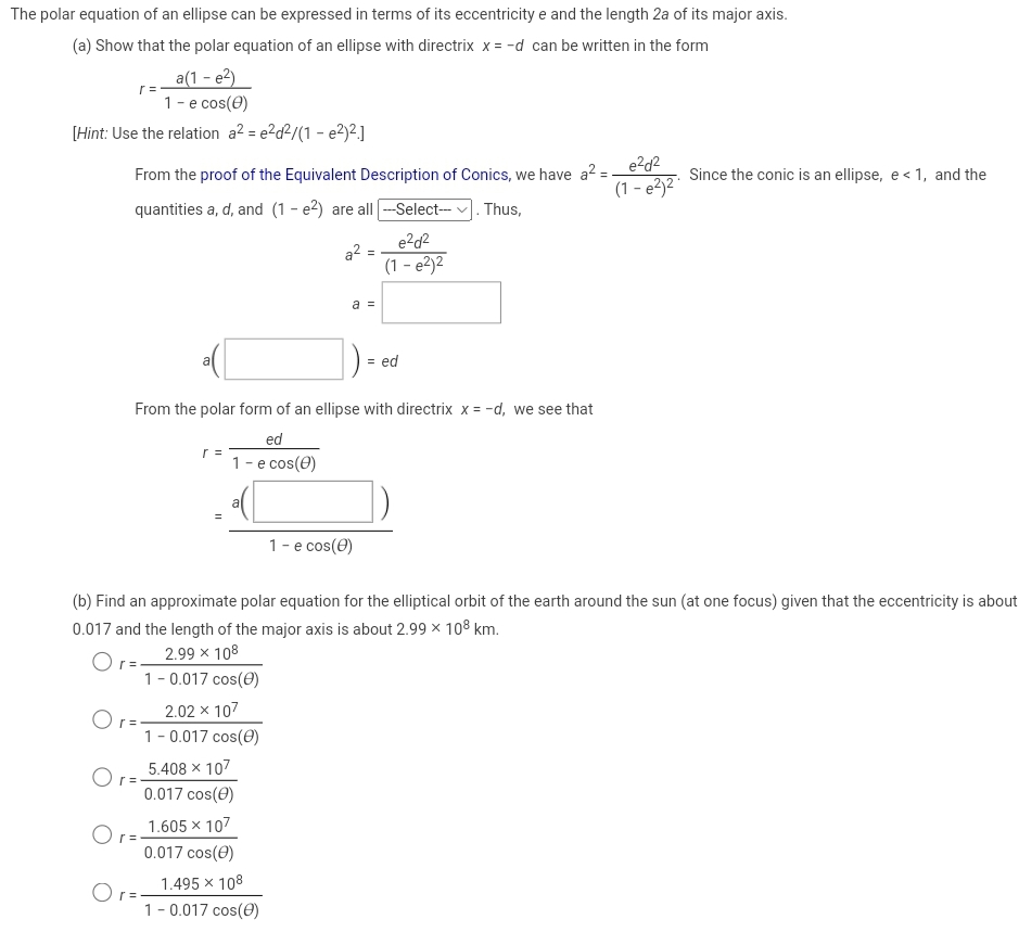 SOLVED: The polar equation of an ellipse can be expressed in terms of ...