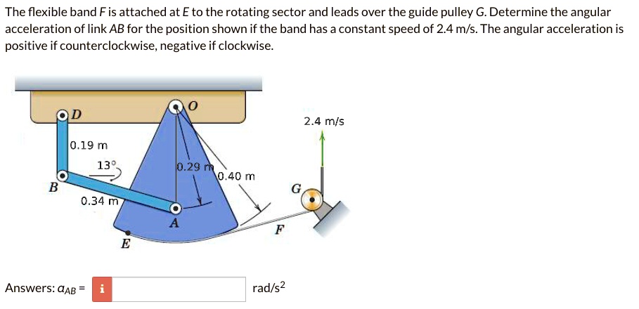 SOLVED: The flexible band F is attached at E to the rotating sector and leads over the guide ...