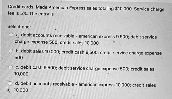 SOLVED: Credit cards. Made American Express sales totaling 10,000 ...