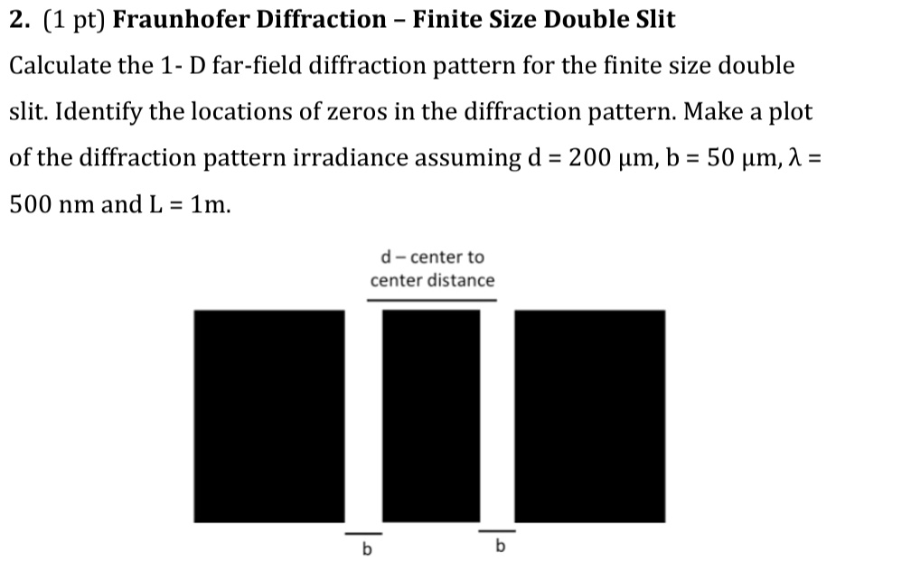 2 1 Pt Fraunhofer Diffraction Finite Size Double Slit Calculate The 1 D Far Field