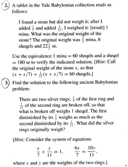 SOLVED: A tablet in the Yale Babylonian collection reads as follows ...