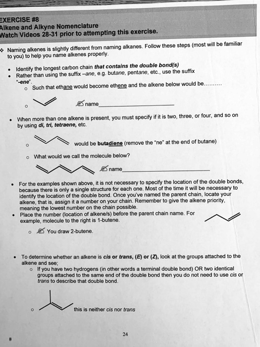exercise 8 alkene and alkyne nomenclature natch videos 28 31 prior to ...