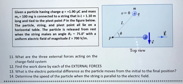 given particle having charge 190 hc and mass 100 mg connected to string that is 110 m long and ...