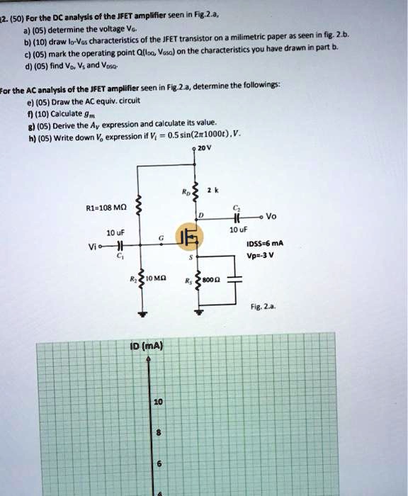 SOLVED: For the DC analysis of the JFET amplifier seen in Fig. 2.a, determine the voltage Va ...