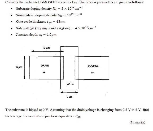SOLVED: Consider the n-channel E-MOSFET shown below. The process parameters are given as follows ...