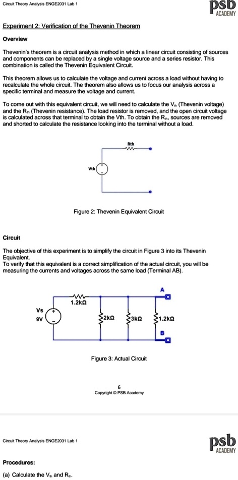 SOLVED: Text: Circuit Theory Analysis ENGE2031 Lab 1 PSB ACADEMY Experiment 2: Verification of ...