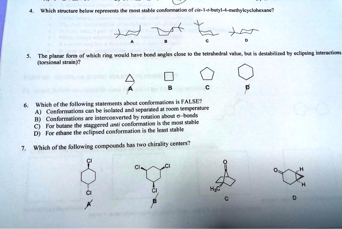 which structure below represents the most stable conformation cis t butyl a methylcyclohexane of ...