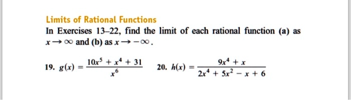 limits of rational functions in exercises 13 22 find the limit of each ...