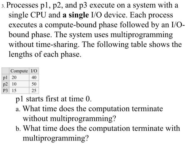 Solved Texts 3 Processes Pl P2 And P3 Execute On A System With A Single Cpu And A Single I 7280