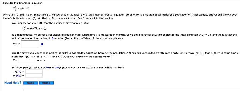 SOLVED: Consider the differential equation kpl wnere and Section 3.1 we ...