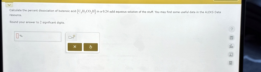 Calculate the percent dissociation of butanoic acid...