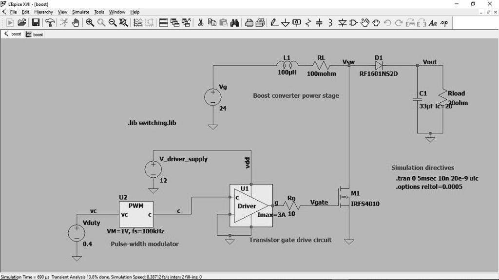 LTspice XVII - [boost] Eile Edit Hierarchy View Simulate Tools Window ...