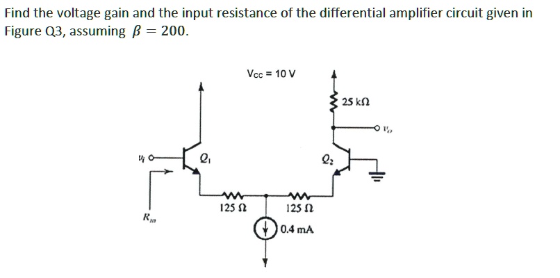Find the voltage gain and the input resistance of the differential amplifier circuit given in ...