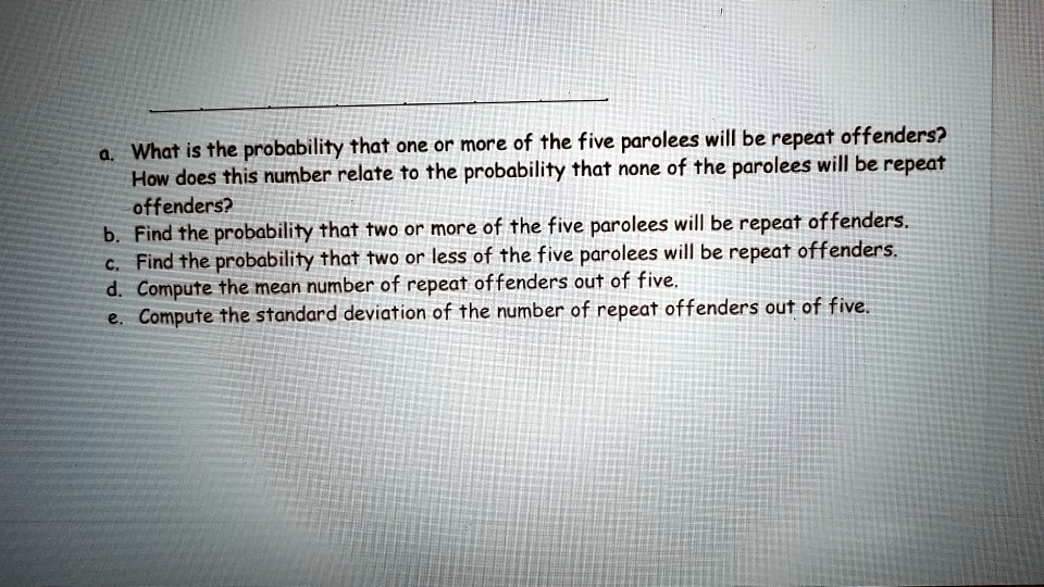 what is the probability that one or more of the five parolees will be ...