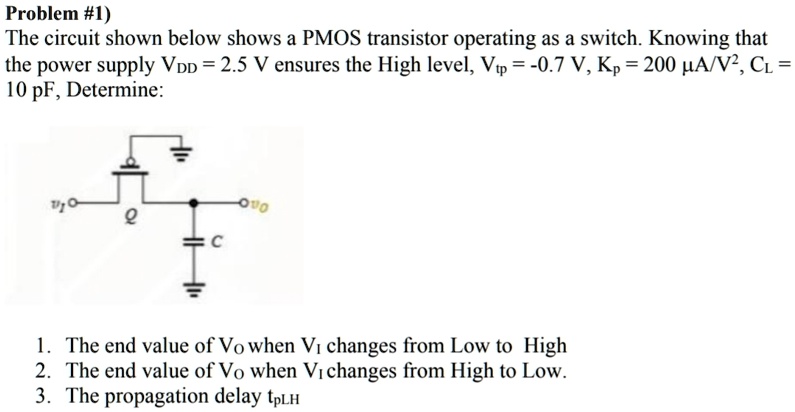 SOLVED: Problem #1) The circuit shown below shows a PMOS transistor ...