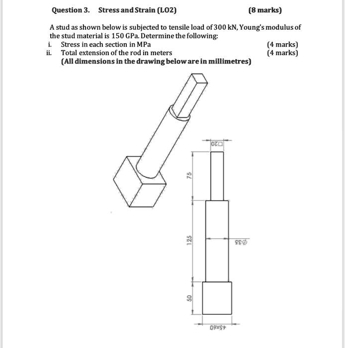 SOLVED: Question 3. Stress and Strain (LO2) (8 marks) A stud as shown ...
