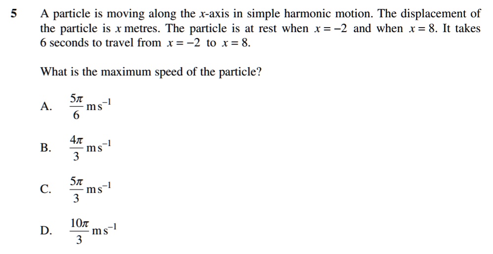SOLVED: particle is moving along the x-axis in simple harmonic motion. The displacement of the ...