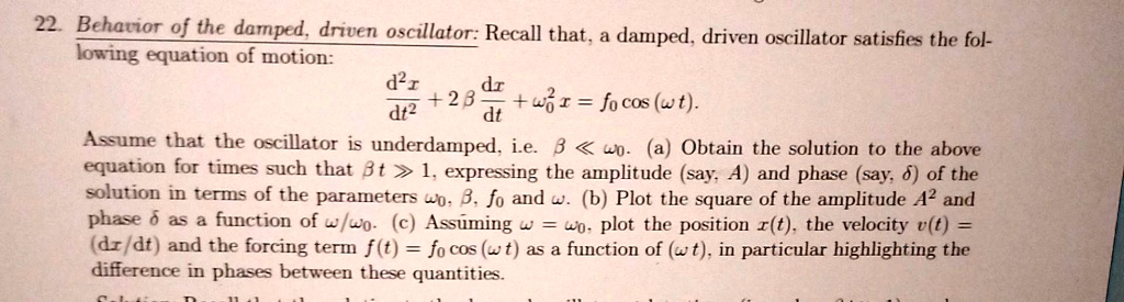 22. Behavior of the damped, driven oscillator: Recall that, a damped ...