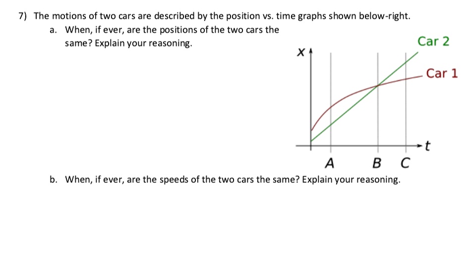 SOLVED:7) The motions of two cars are described by the position Vs ...