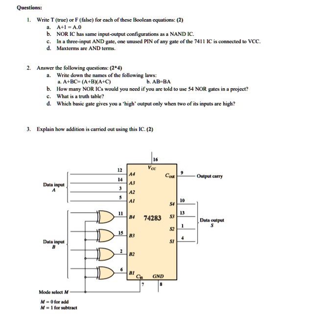 Questions Write True Or F False For Each Of These Boolean Equations 1 A Nor Gate Has The