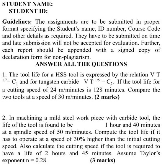 SOLVED: STUDENT NAME: STUDENT ID: Guidelines: The assignments are to be ... SOLVED: STUDENT NAME: STUDENT ID: Guidelines: The assignments are to be ...